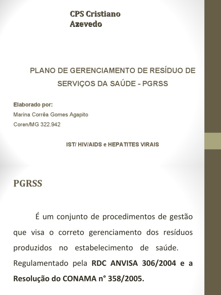 PGRSS: Gestão de Resíduos em Saúde | PDF | Desperdício | Embalagem e ...