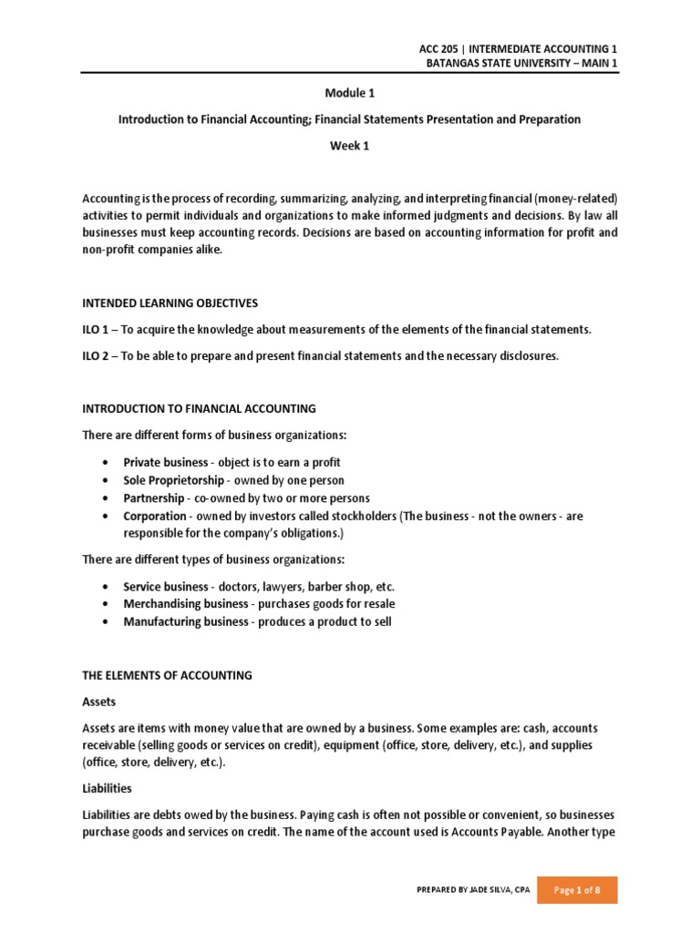 Module 1 - Financial Statements Presentation and Preparation PDF | PDF ...