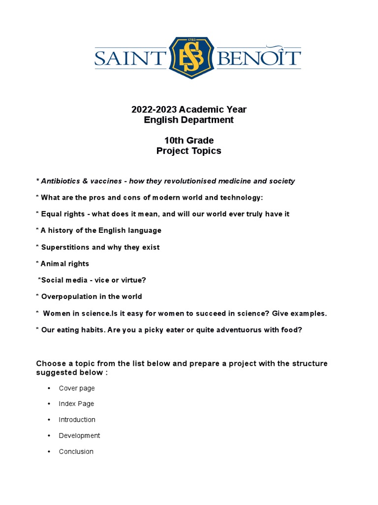 10th GRADE TERM PROJECT TOPICS 2022-2023.odt | PDF