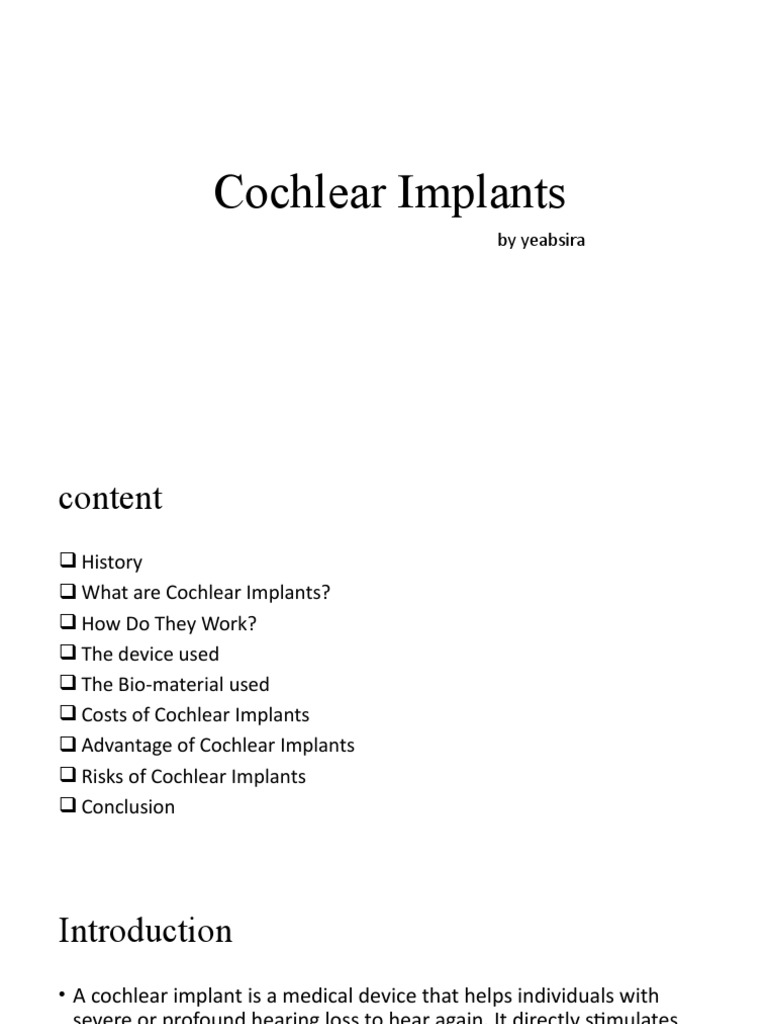Cochlear Implants | PDF | Implant (Medicine) | Hearing Loss