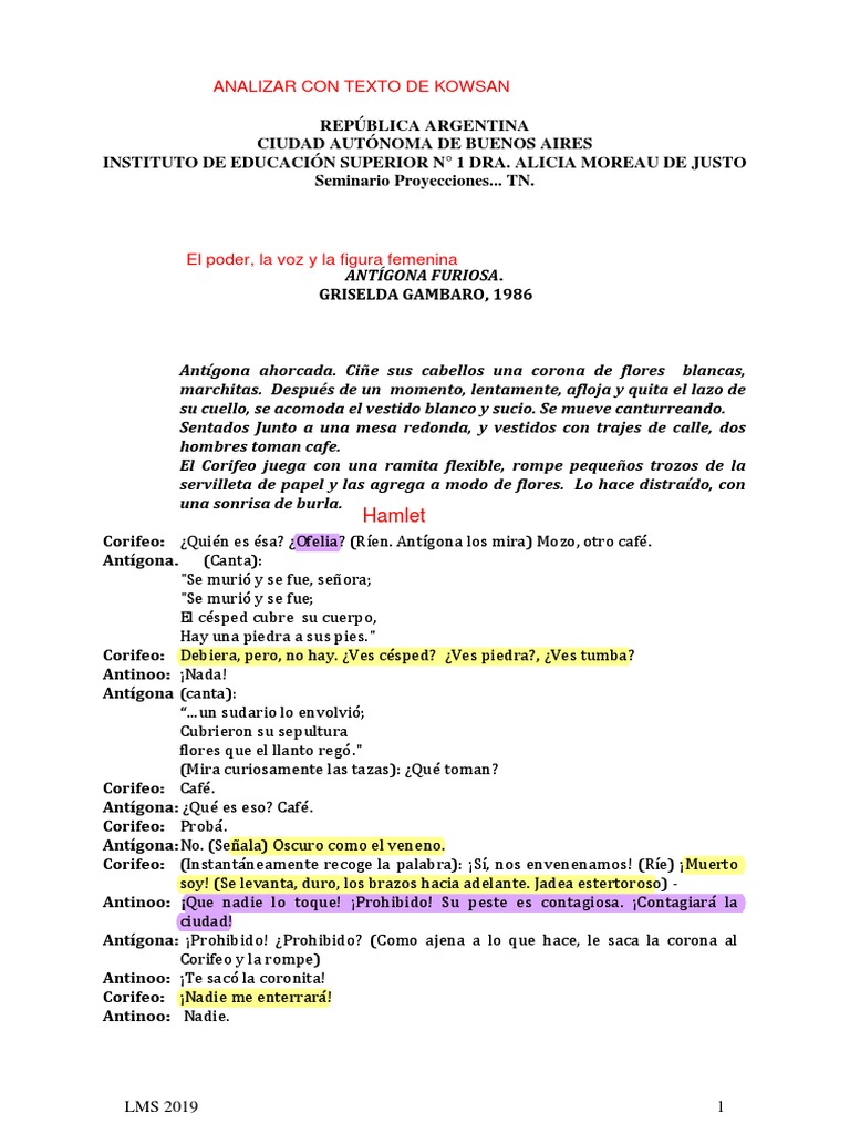 Antígona furiosa, Griselda Gambaro.pdf | PDF
