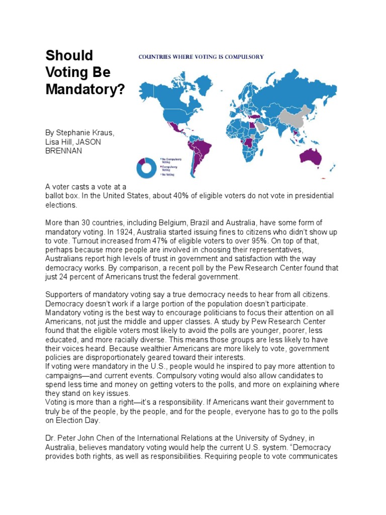 Should Voting Be Mandatory Article | PDF | Voting | Elections