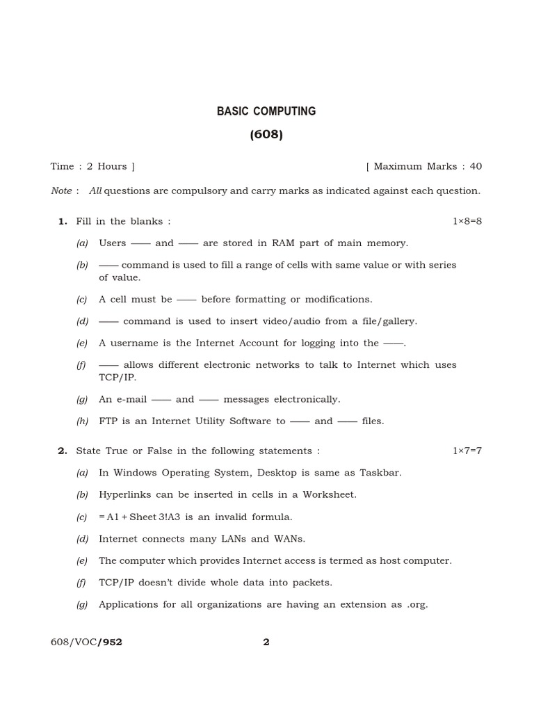 Basic Computing Demo Exam | PDF | Microsoft Word | Internet