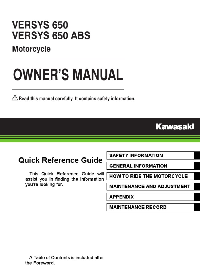 Versys Owners Manual | PDF | Motorcycle | Horsepower
