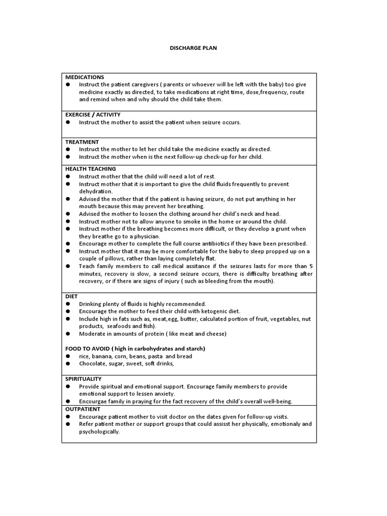 Discharge Plan | PDF | Patient | Ketogenic Diet