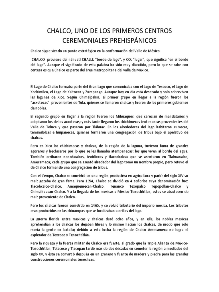 Chalco y Sus Origenes | PDF | Cultura de las Americas | Mesoamérica