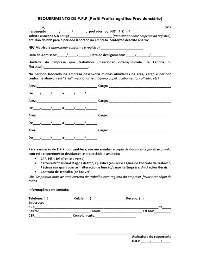 Requerimento PPP | PDF | Carreira e Crescimento | Negócios