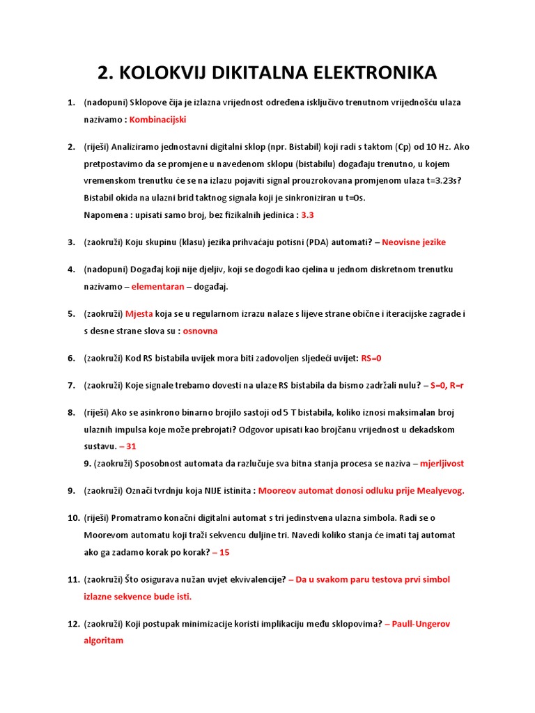 Digitalna - Pitanja 2. Kolokvij | PDF