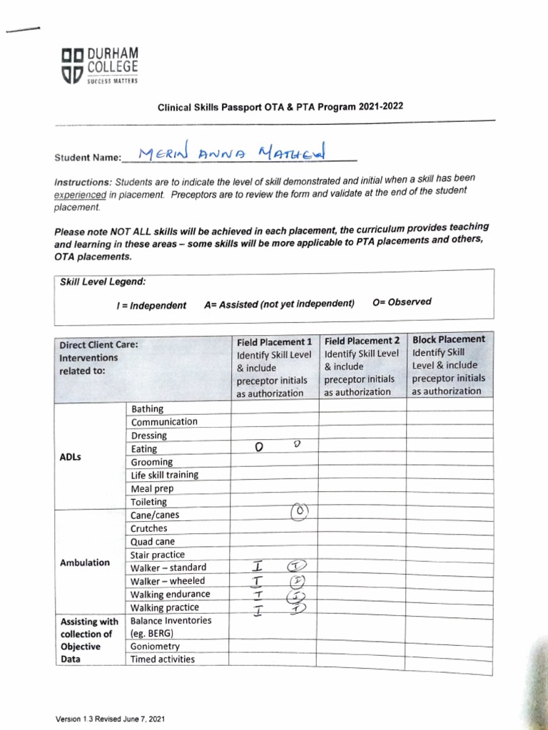 Clinical Passport 2nd Placement 1 | PDF | Perception | Wheelchair
