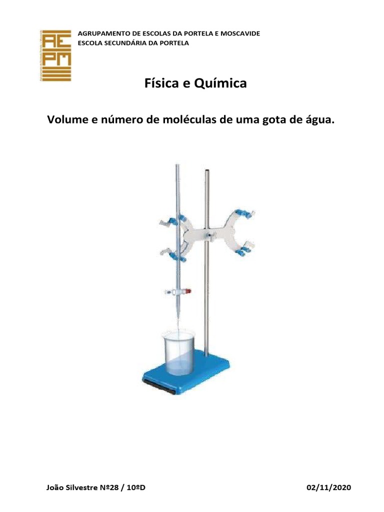 Relatório Sobre o Volume e Número de Moléculas de Uma Gota de Água | PDF | Massa | Mol (unidade)
