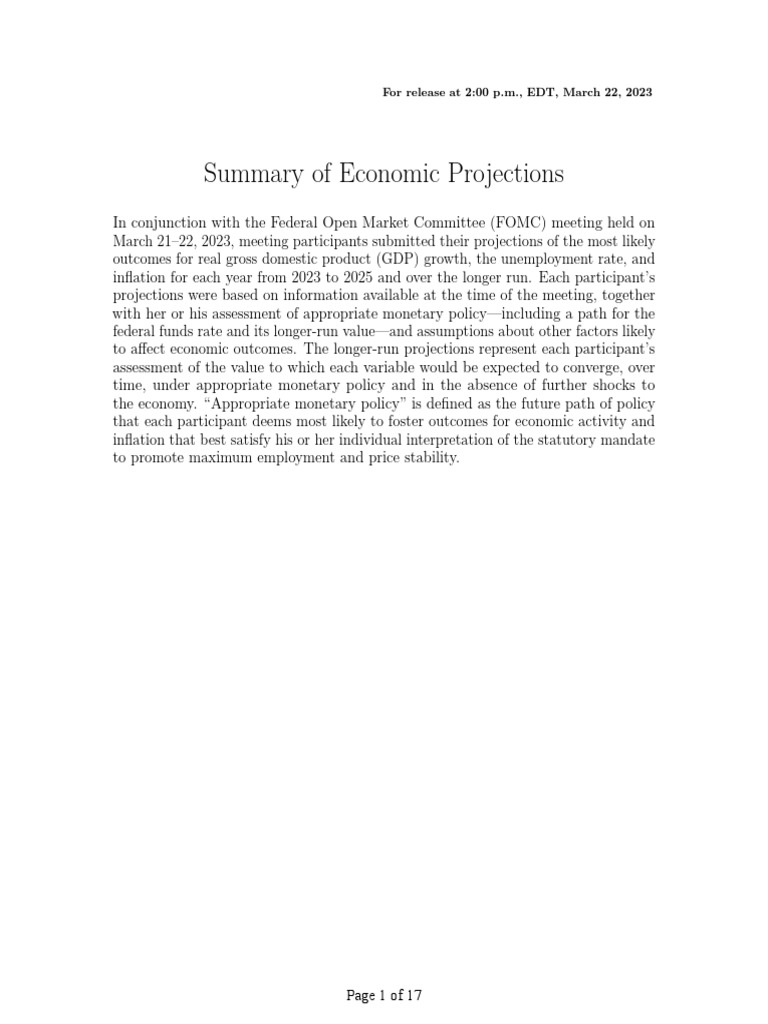Fed March Economic Projections | PDF | Personal Consumption ...