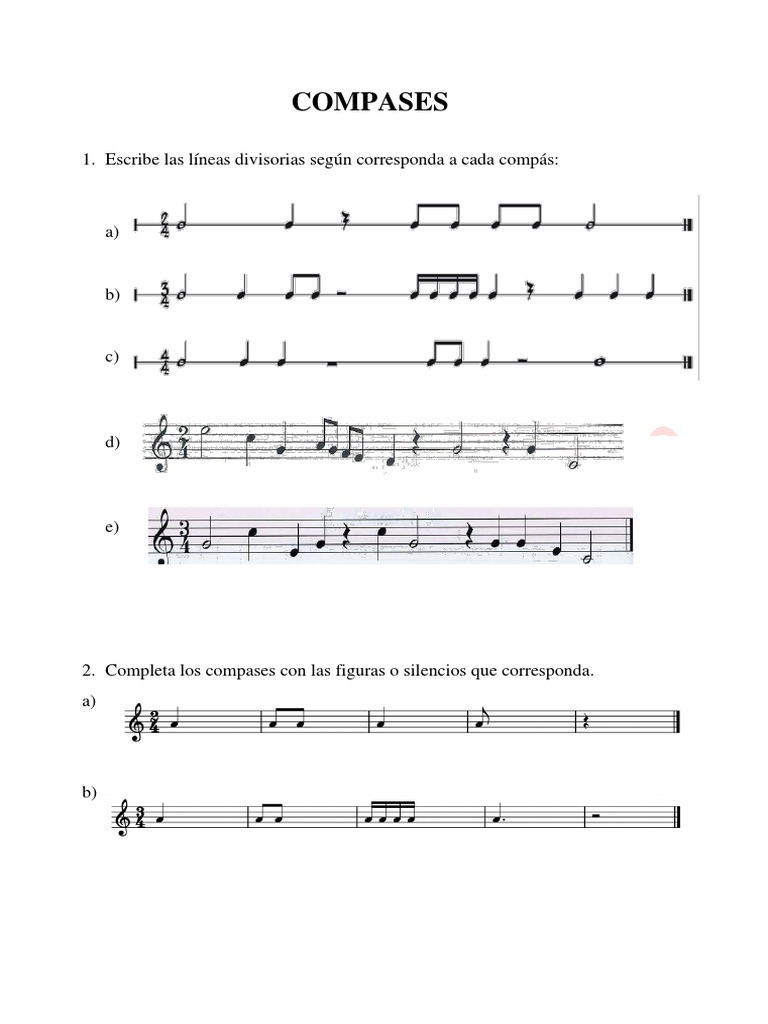 Ejercicios de Compases Musicales | PDF