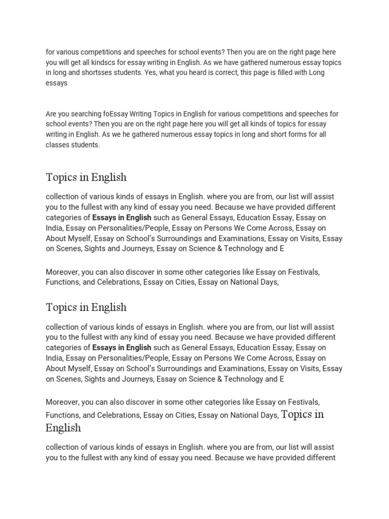 Topics in English | PDF | Essays