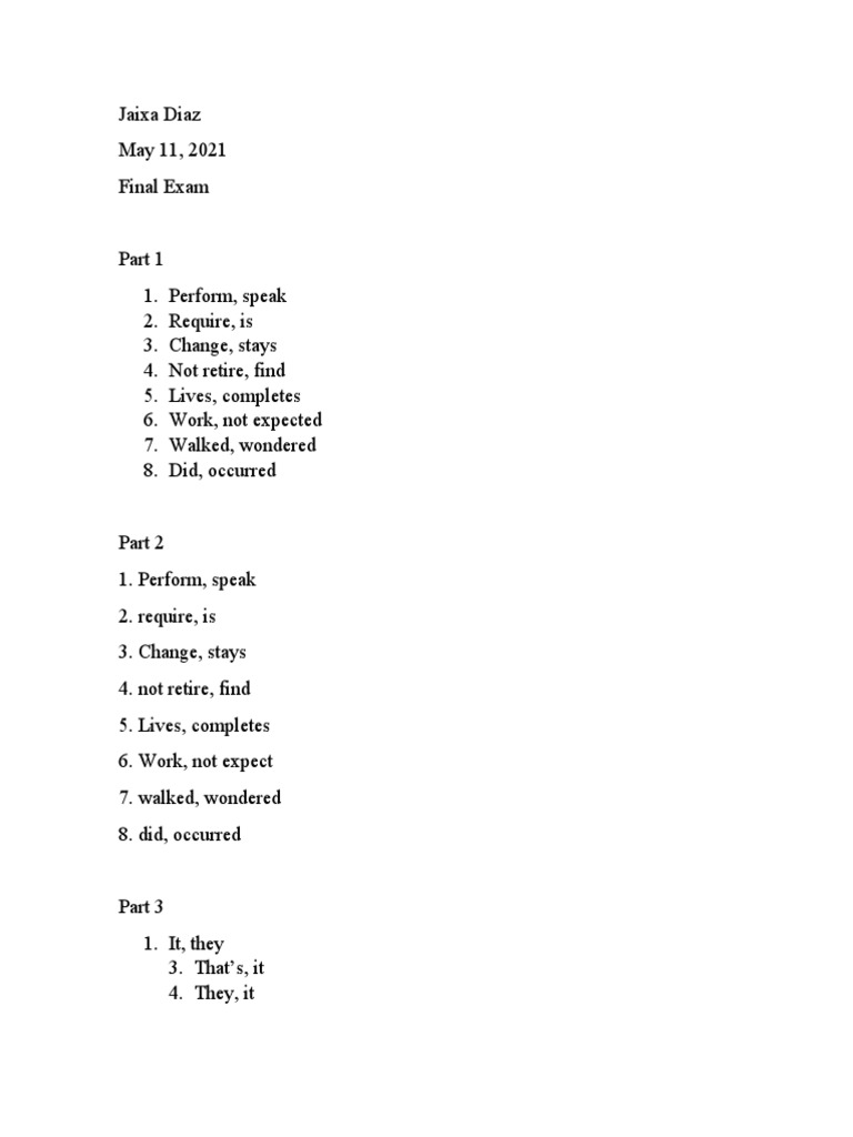 Grammar Final Exam | PDF