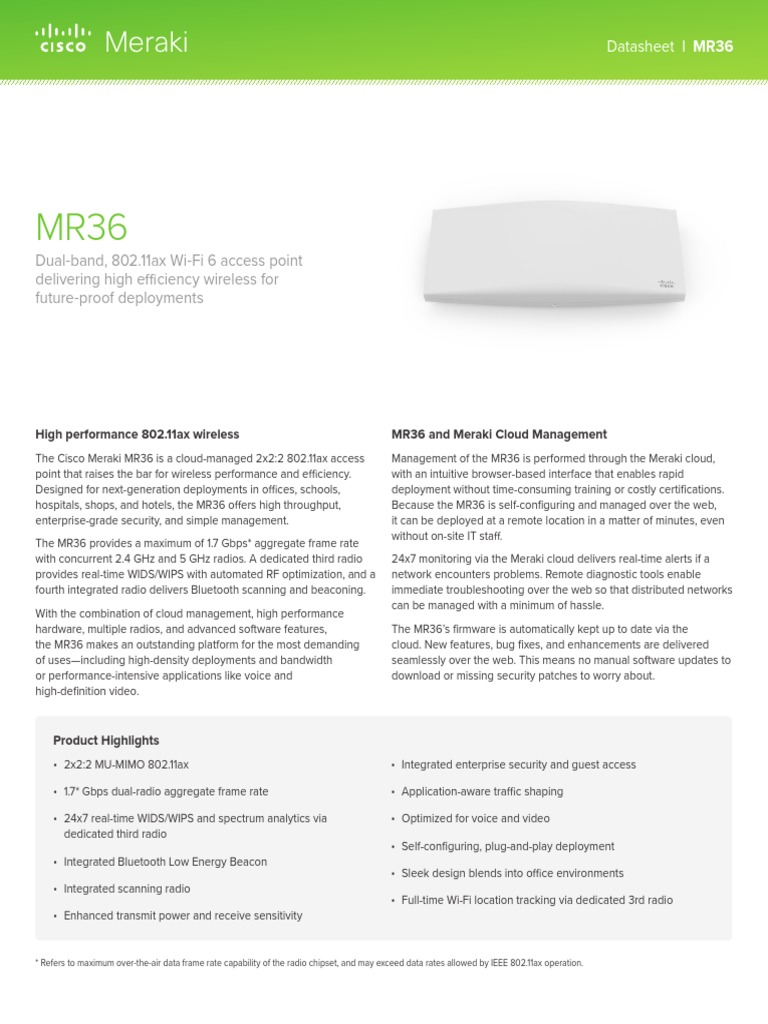 Meraki Datasheet MR36-1 | PDF | Ieee 802.11 | Wi Fi