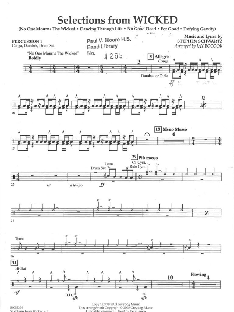Wicked - by STEPHEN SCHZWART - Arr. Jay Bocok - Percussion | PDF
