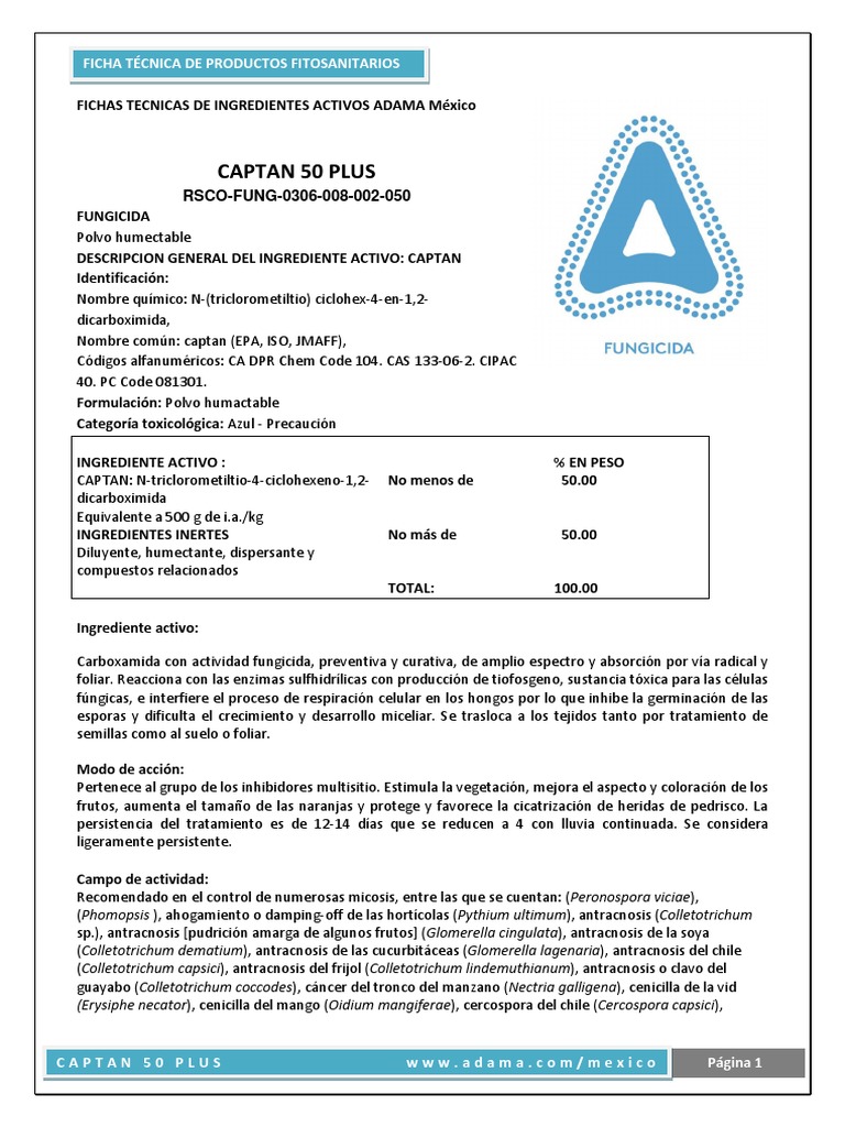 Ficha Técnica del Fungicida Captan 50 Plus | PDF | Residuos | Agua