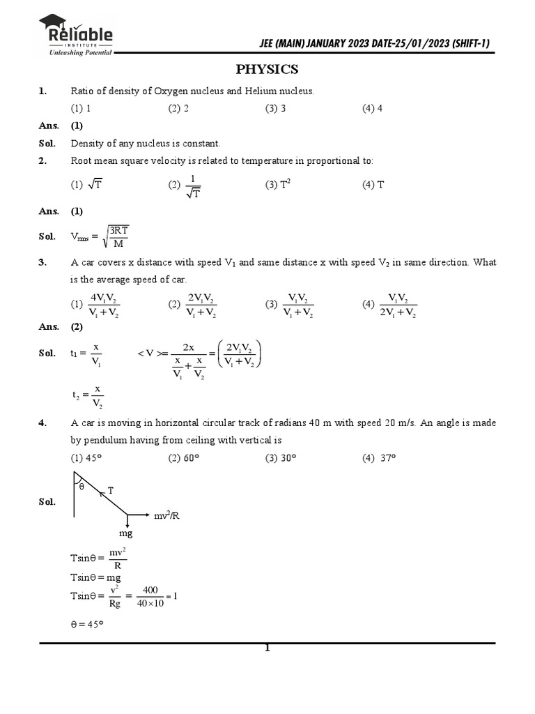 Jee Main 25 January 2023 Shift 1 Physics Memory Based Paper With ...