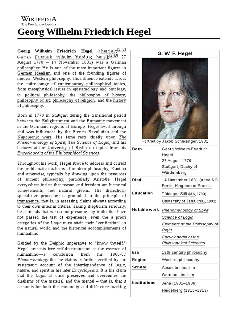 Georg Wilhelm Friedrich Hegel | PDF | Georg Wilhelm Friedrich Hegel | Immanuel Kant