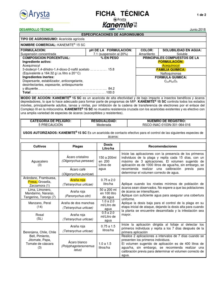Ficha Técnica de Kanemite 15 SC | PDF