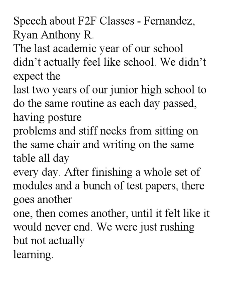 Speech About F2F Classes | PDF