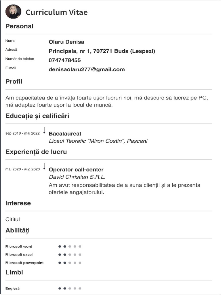 CV Olaru Denisa PDF | PDF