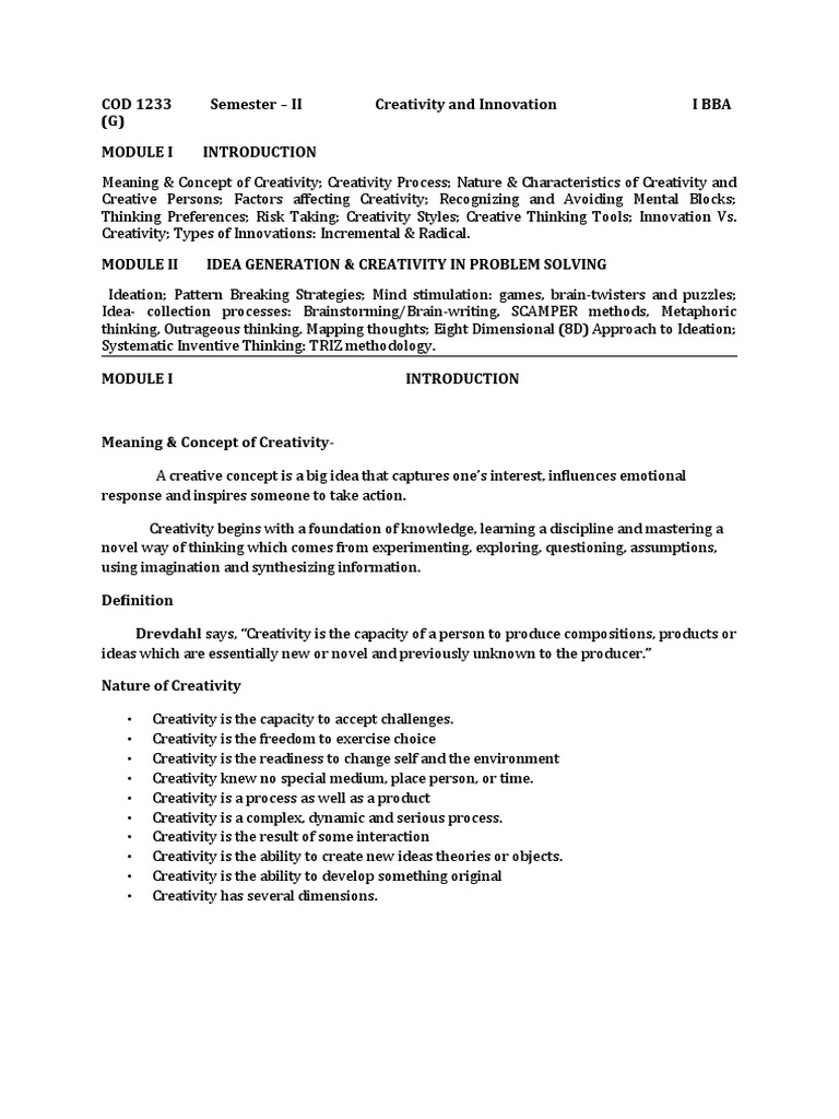Creativity and Innovation | PDF | Creativity | Thought