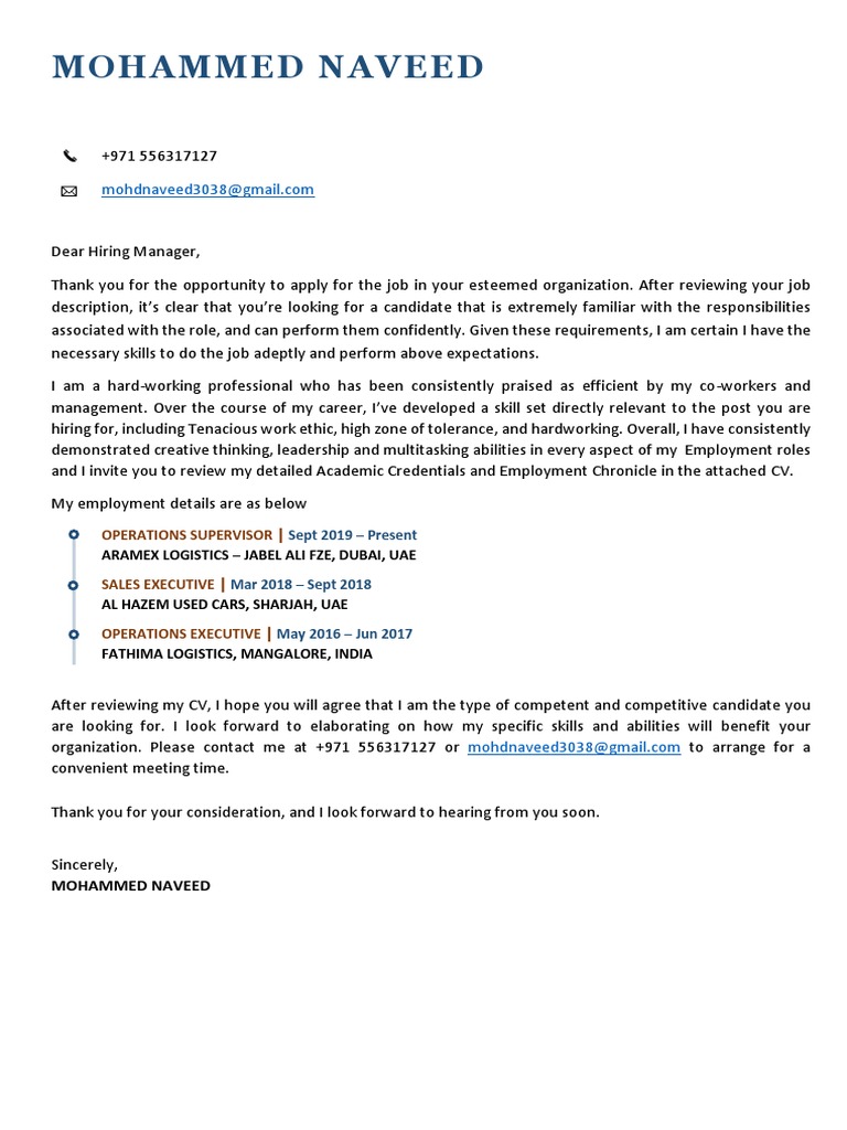 Mohammed Naveed Cover Letter-1 | PDF