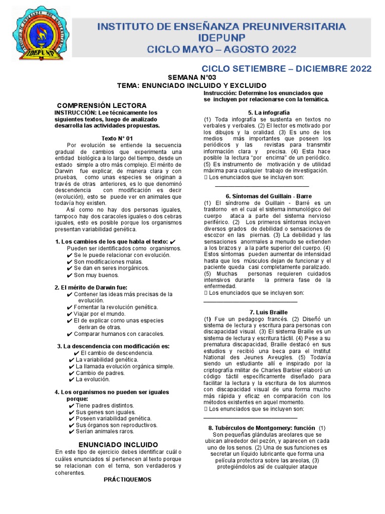 Alumnos Semana N°03 Enunciado Incluido y Excluido Ciclo Ades Setiembre - Diciembre 2022 PDF ...