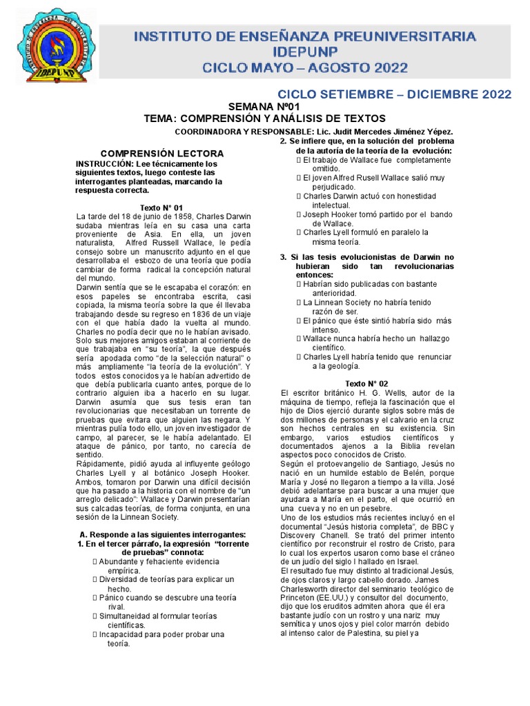 Alumnos Semana Nº01 Comprensión y Análisis de Textos Ciclo Ades Setiembre - Diciembre 2022 PDF ...