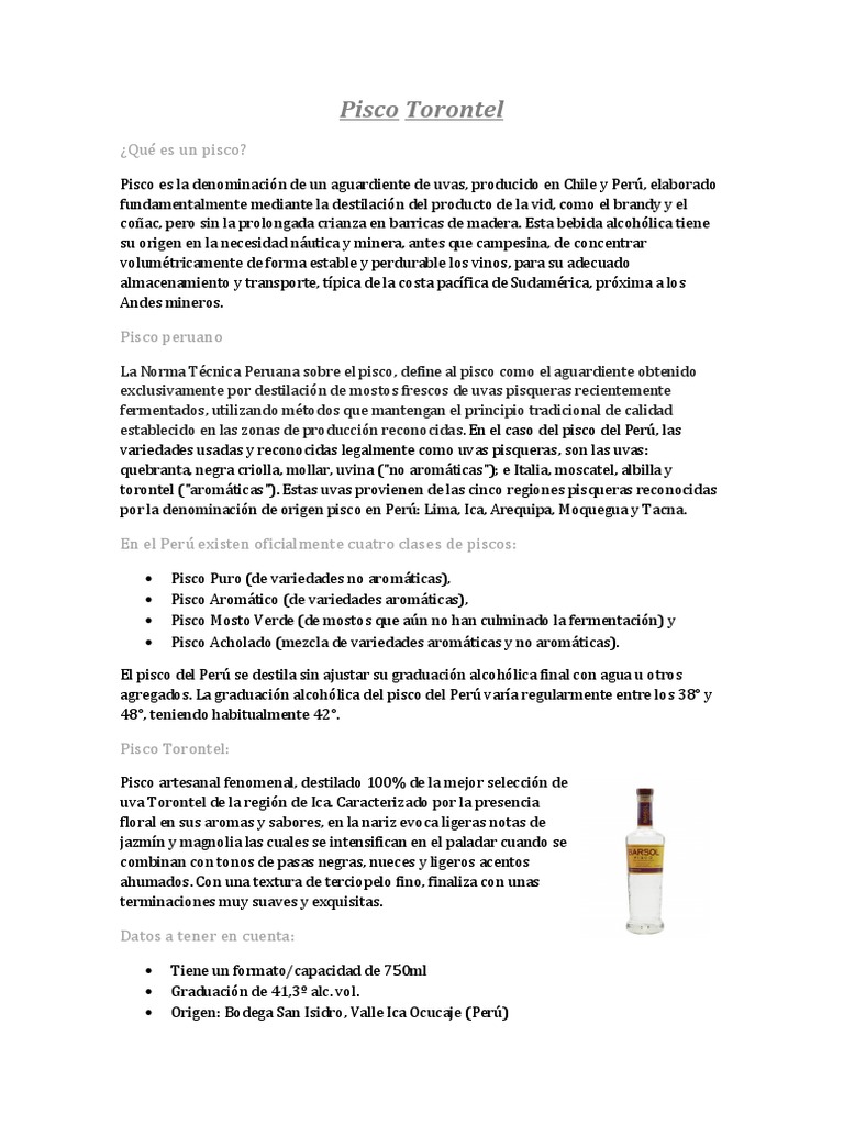 Pisco Torontel: Aroma y Sabor Floral | PDF