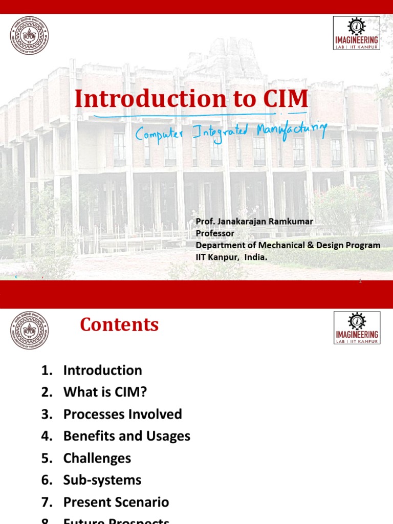 Lecture 1-2, Introduction To CIM, Dr. Janakarajan Ramkumar | PDF | Internet Of Things | Automation