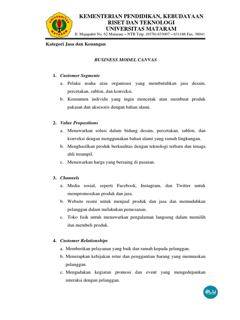 Bussines Model Canvas Proposal P2MW 2023 - Badrul Muhayat - L1B020012 - Univeritas Mataram | PDF