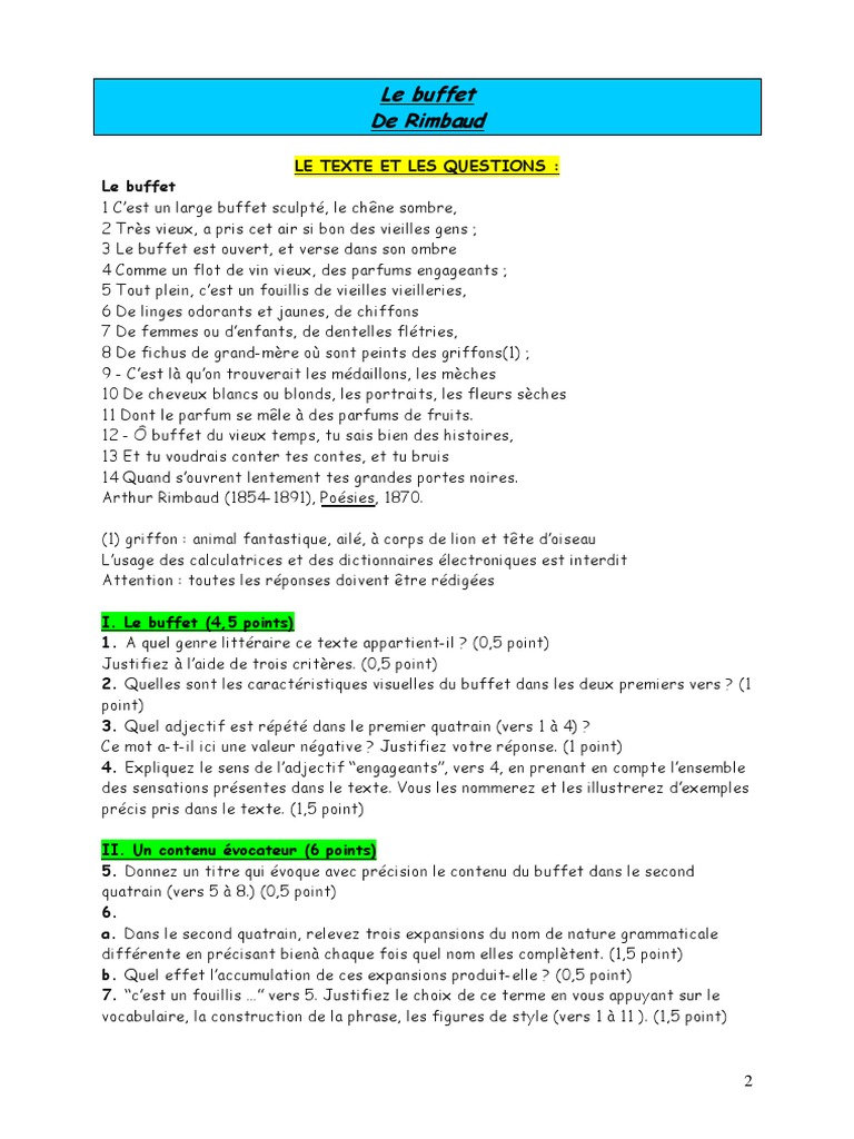 Brevet Le Buffet de Rimbaud PDF | PDF