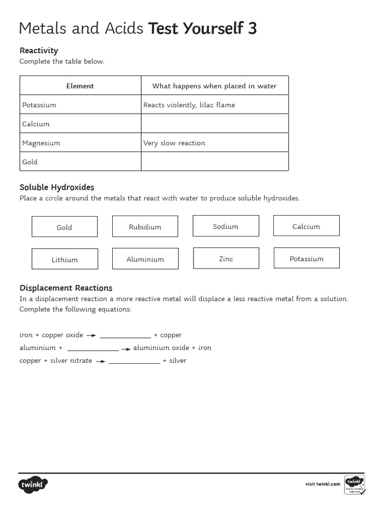 Metals and Acids Test Yourself 3 | PDF