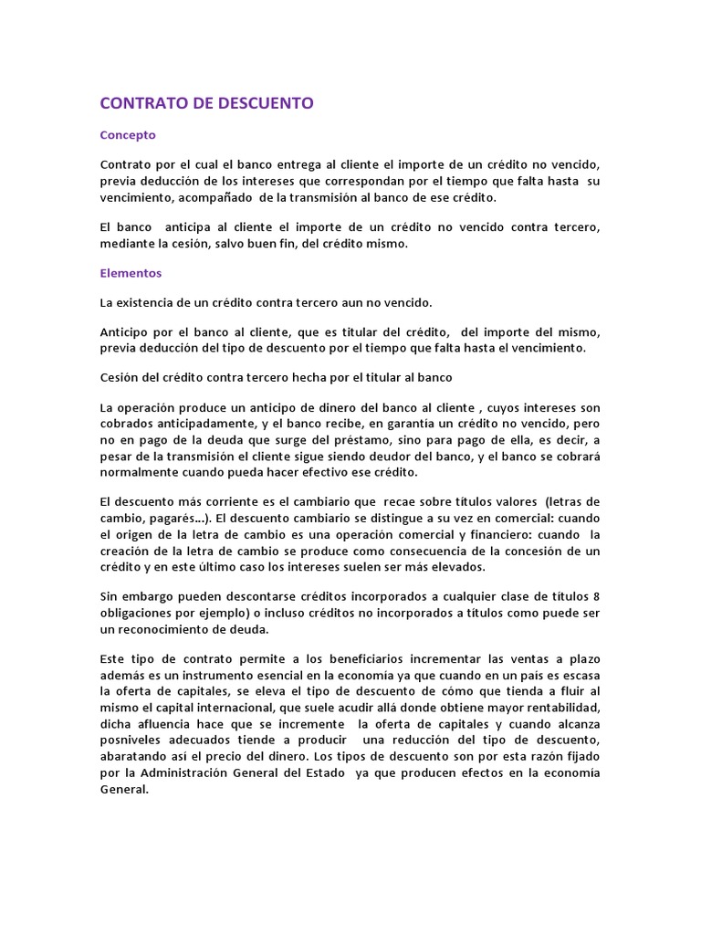 CONTRATO DE DESCUENTO | PDF | Bancos | Pagaré