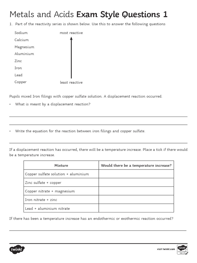 Metals and Acids Exam Style Questions 1 | PDF