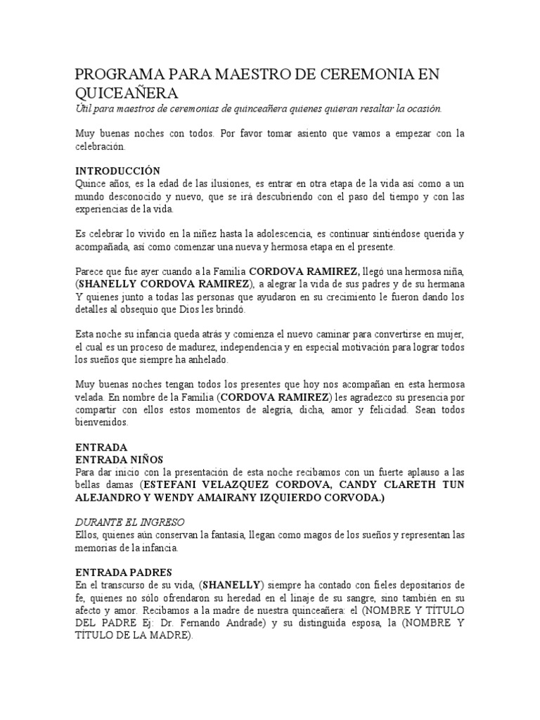Programa para Maestro de Ceremonia de XV Años en México. | PDF | Infancia
