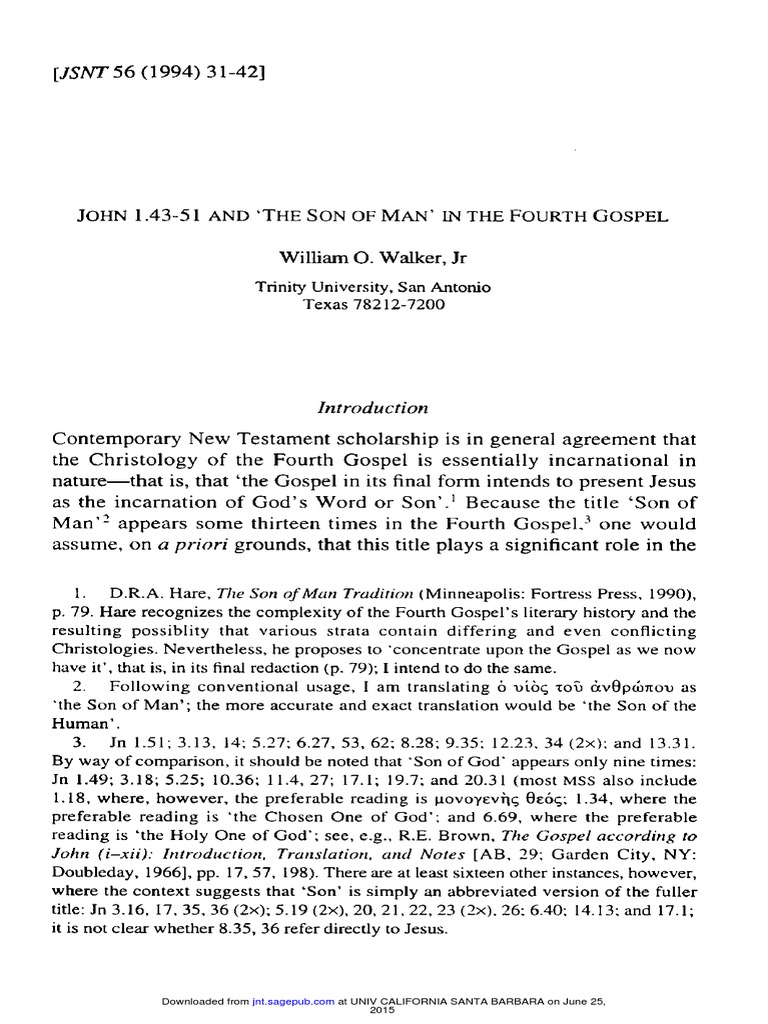 John 1, 43-51 and The Son of Man in The Fourth Gospel | PDF