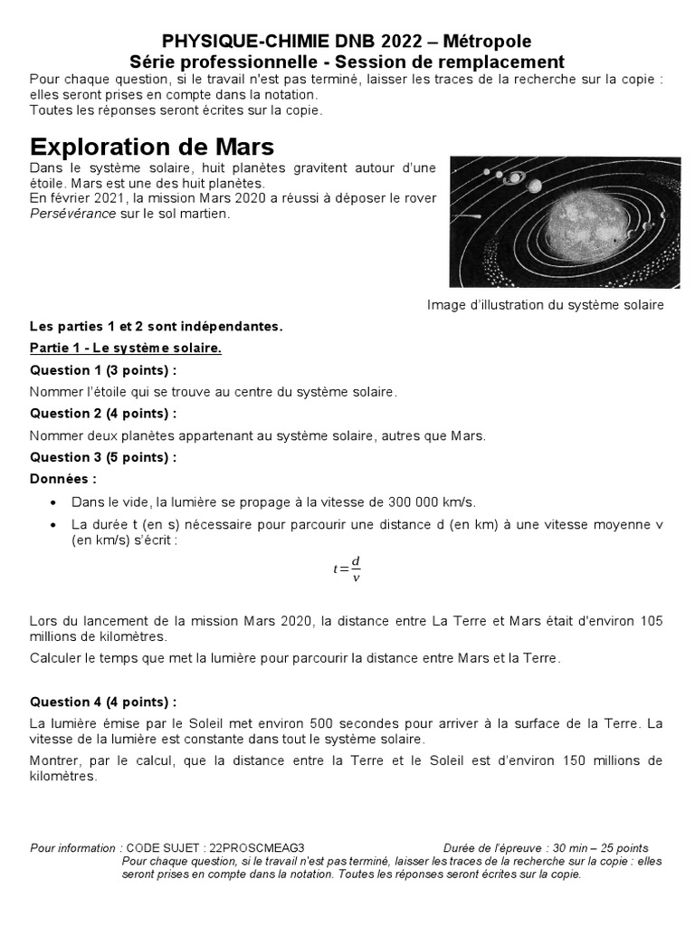 Physique-Chimie DNB 2022 - Session Septembre - Metropole Serie Professionnelle Agricole | PDF ...