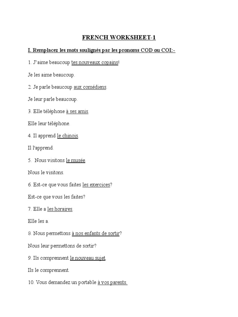 French Worksheet-1-1 PDF | PDF