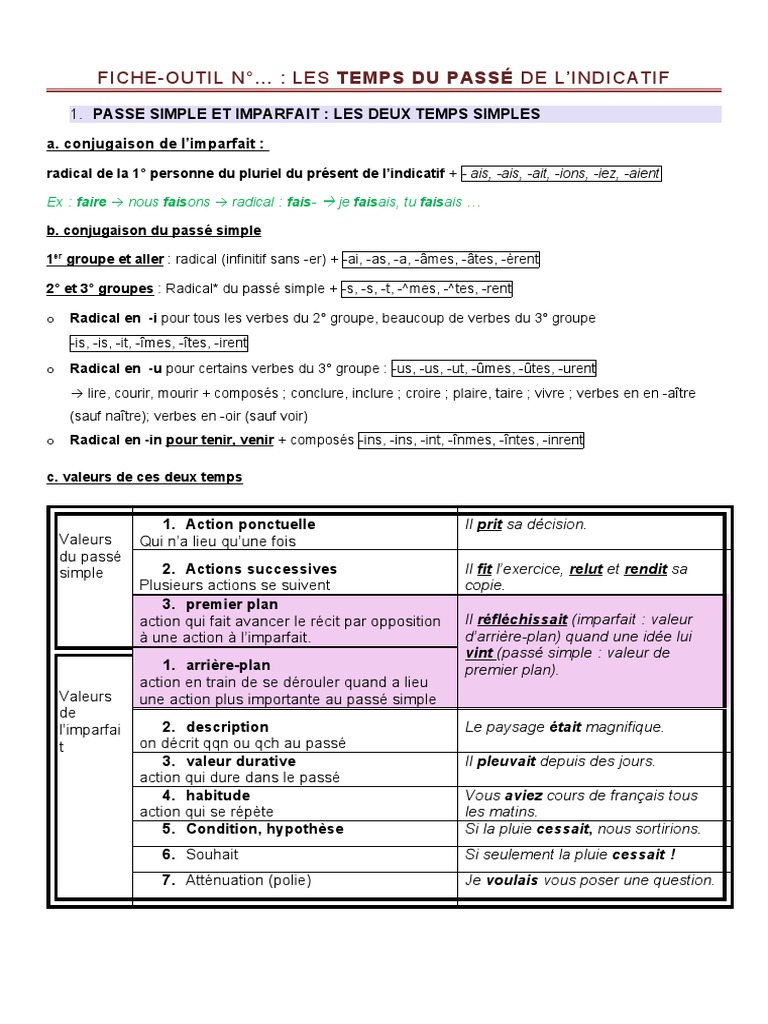 2023 FO Temps Du Passé INDICATIF CONJUGAISON ET VALEURS | PDF | Verbe ...