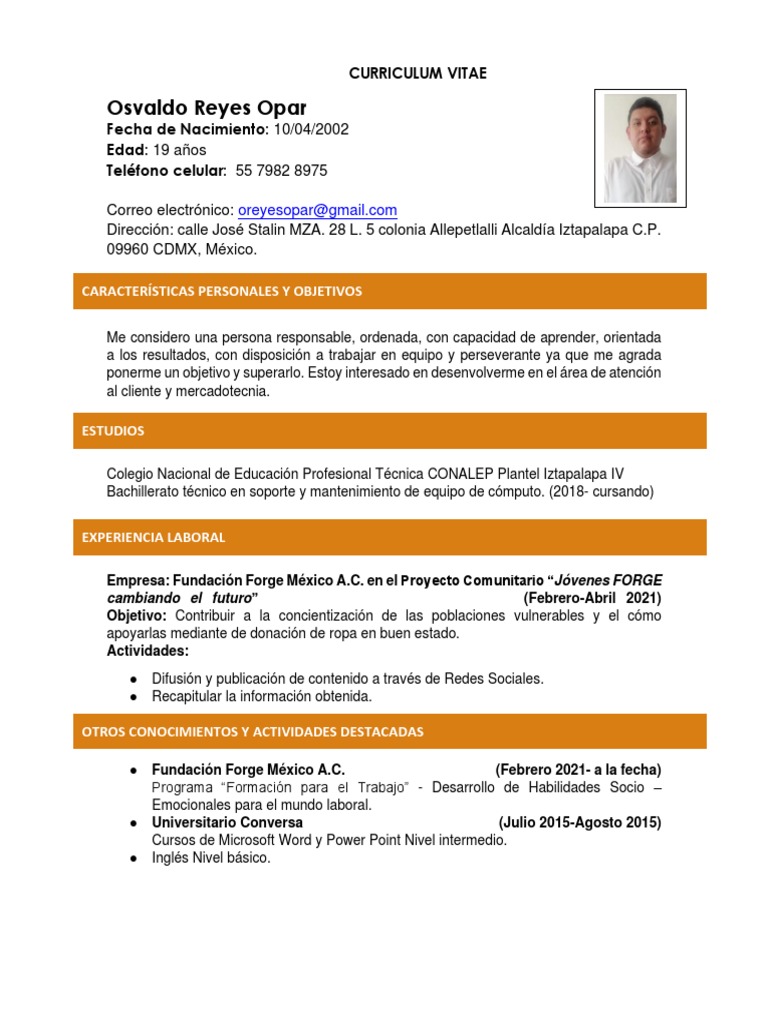 CV Osvaldo Reyes Opar - MEX16B | PDF