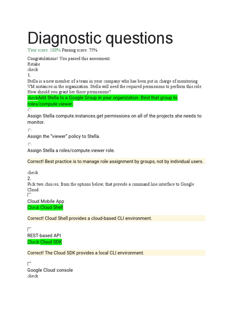 Diagnostic Questions Associate Cloud Engineer | PDF | Cloud Computing ...