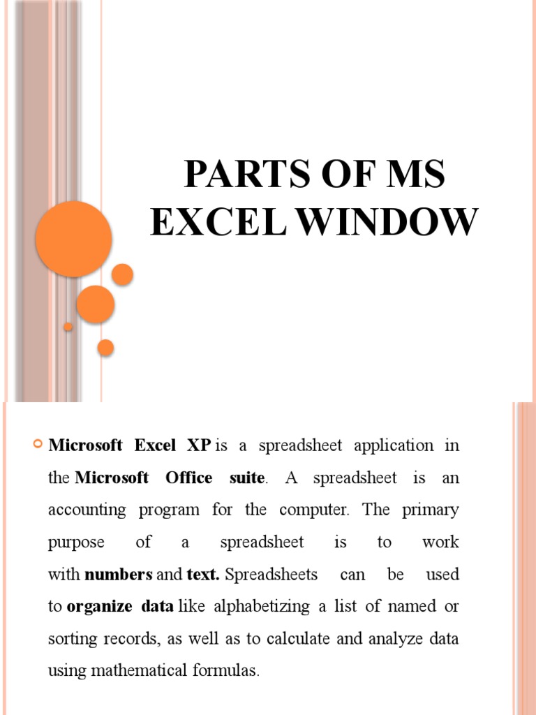 Parts Of Ms Excel Window Pdf Microsoft Excel Spreadsheet 