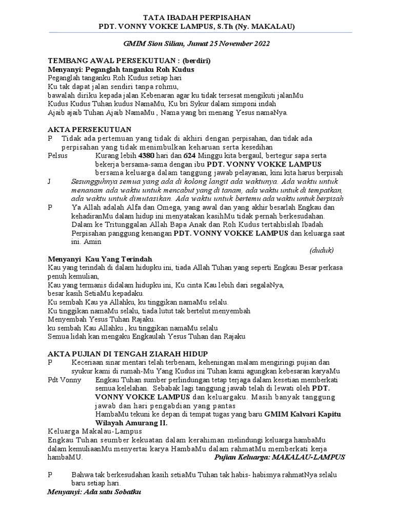 TATA IBADAH PERPISAHAN PDT - Vonny | PDF