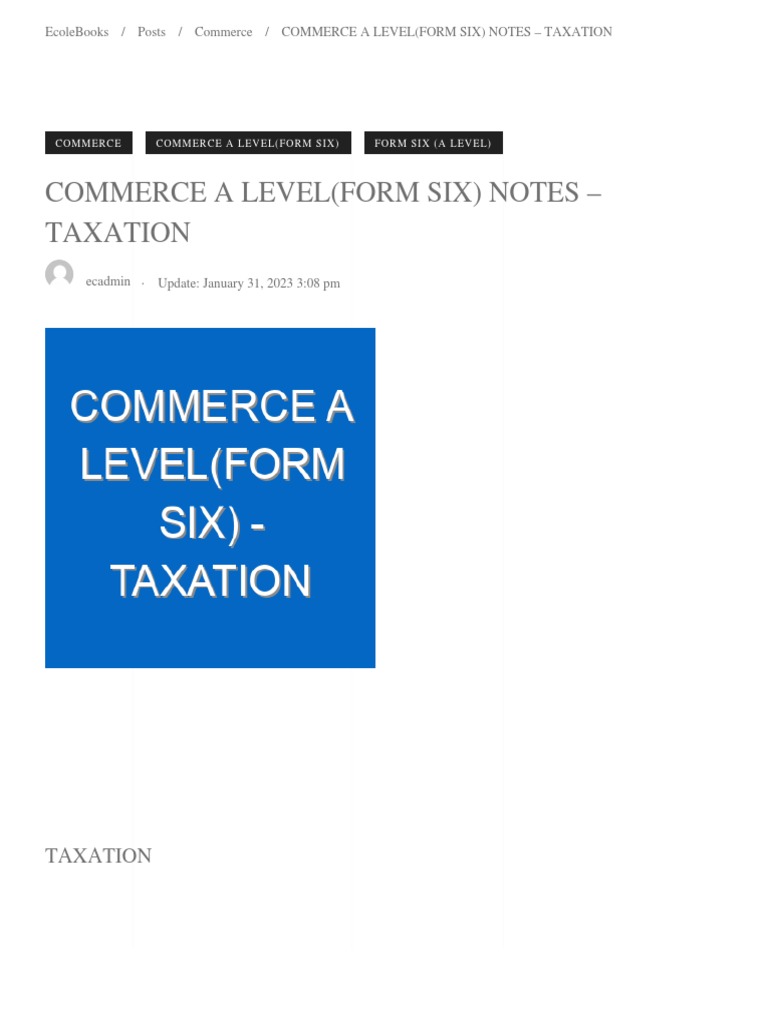 (Ecolebooks - Com) COMMERCE A LEVEL (FORM SIX) NOTES - TAXATION ...