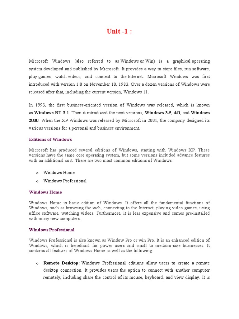 Unit 1 Ms Windows | PDF | Microsoft Windows | Windows 10