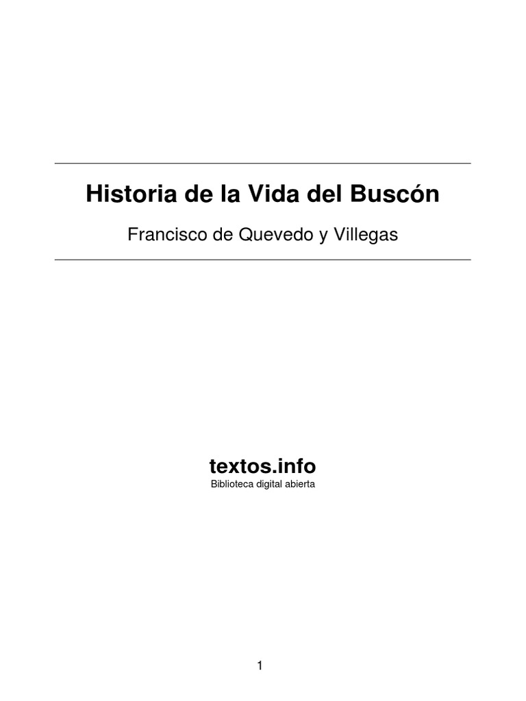 Francisco de Quevedo y Villegas - Historia de La Vida Del Buscon | PDF
