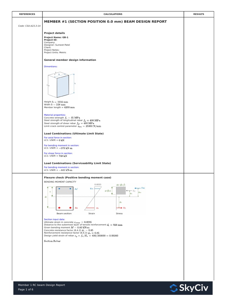 RC Beam Design Report for Member 1 | PDF | Bending | Beam (Structure)